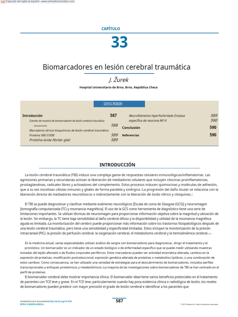 GFAP y proteinas céricas del daño cerebral y TCE | PDF | Lesión cerebral traumática | Biomarcador