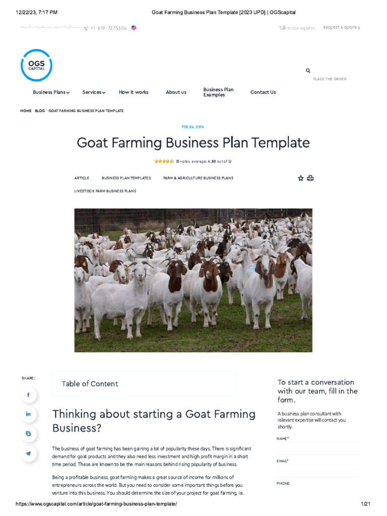 Goat Farming Business Plan Template (2023 UPD) - OGScapital | PDF