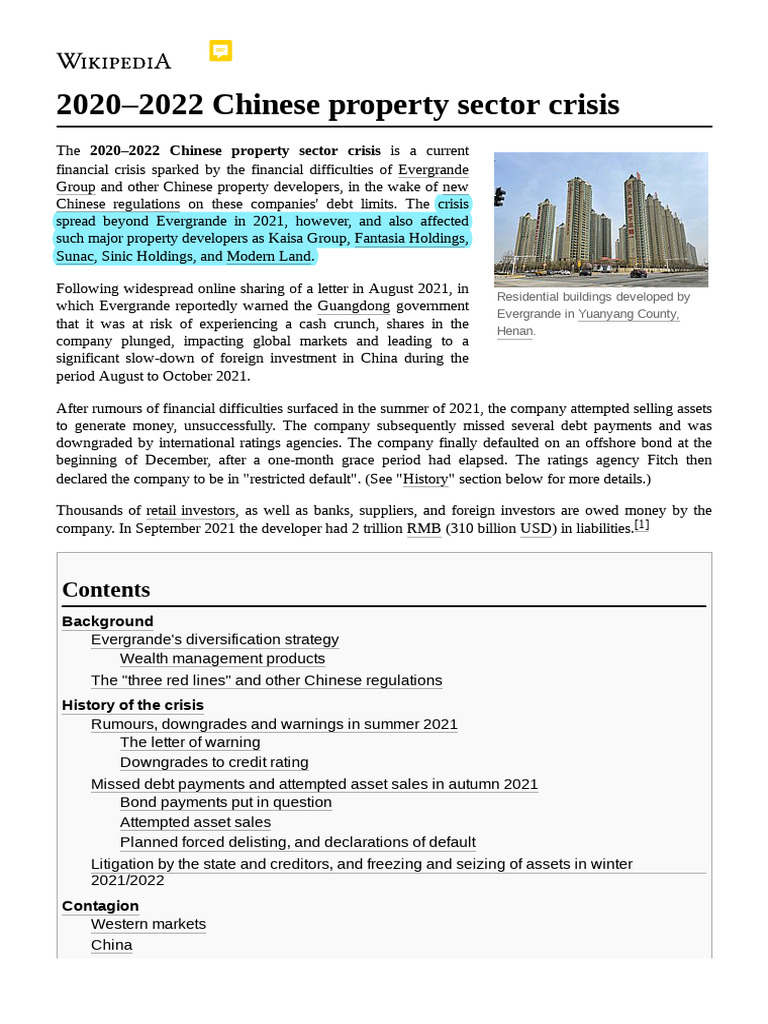 2020-2022 PRC Property Crisis | PDF | Investing | Business