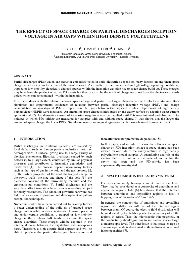 The Effect of Space Charge On Partial Discharges Inception Voltage in ...