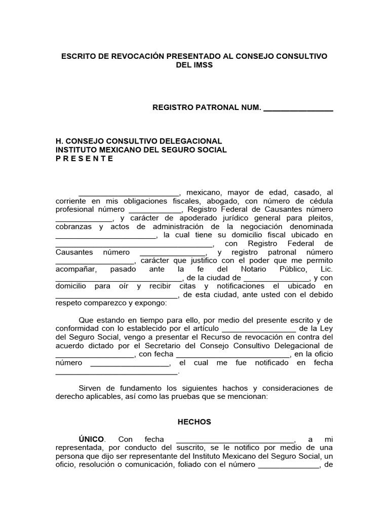 Escrito de Revocacion Presentado Al Consejo Consultivo Del Imss | PDF ...