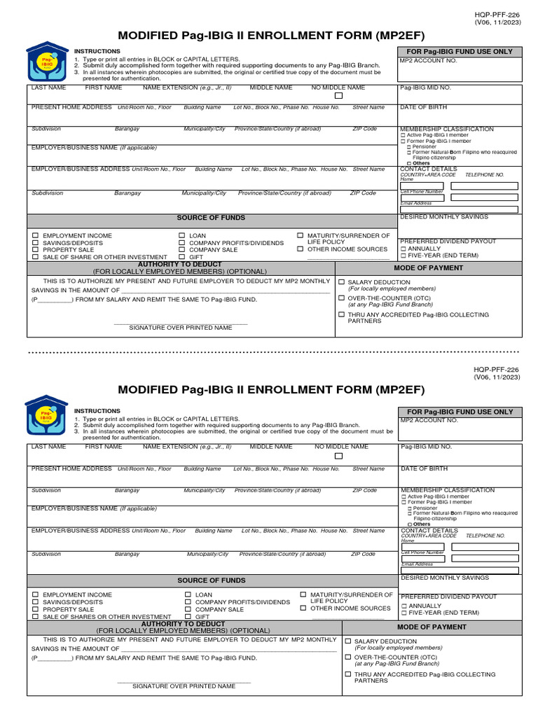 PFF226 ModifiedPagIBIGIIEnrollmentForm V06 | PDF | Dividend | Business