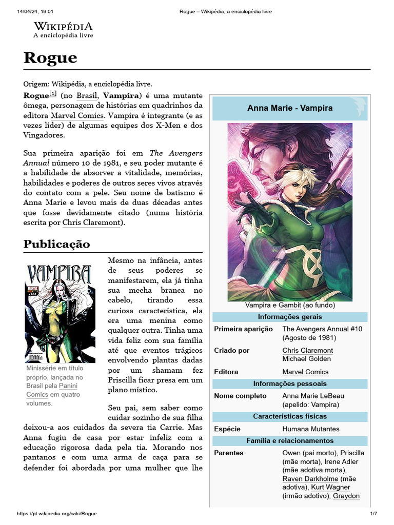 Rogue - Wikipédia, A Enciclopédia Livre | PDF | Marvel Comics