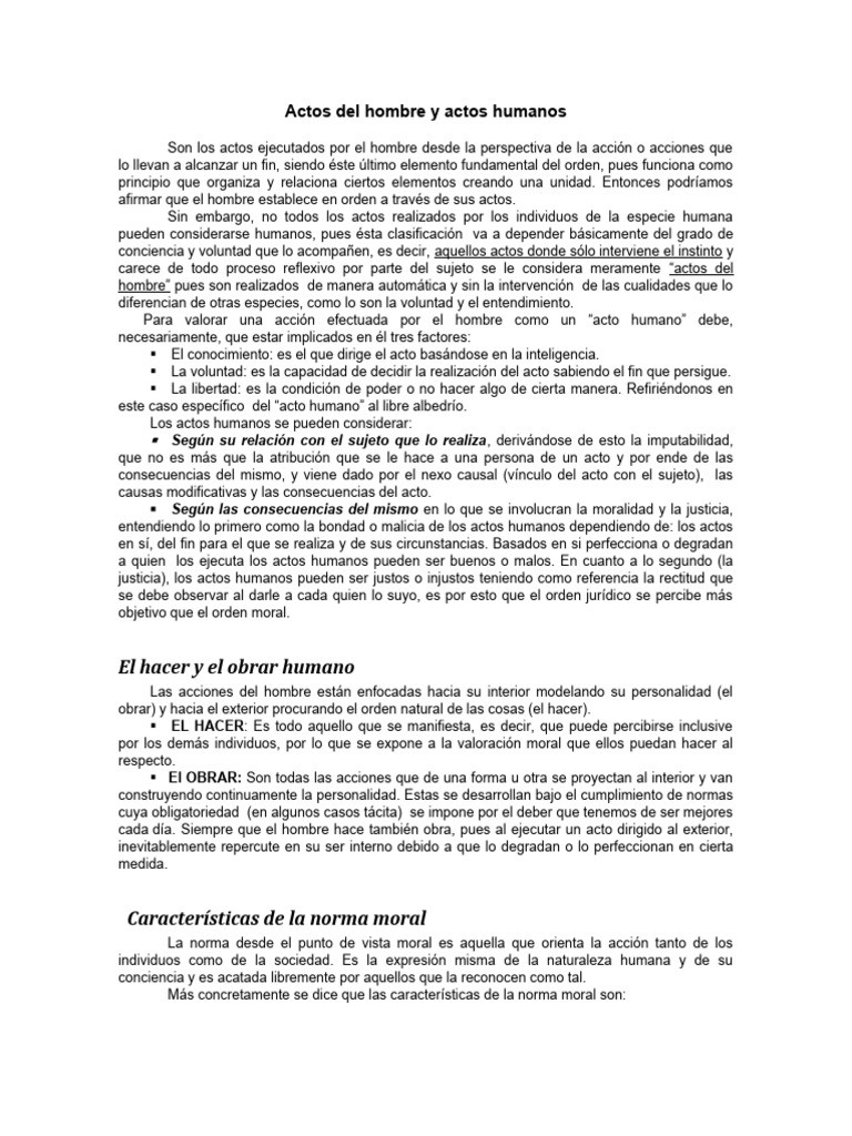 Actos Del Hombre y Actos Humanos | PDF | Moralidad | Justicia