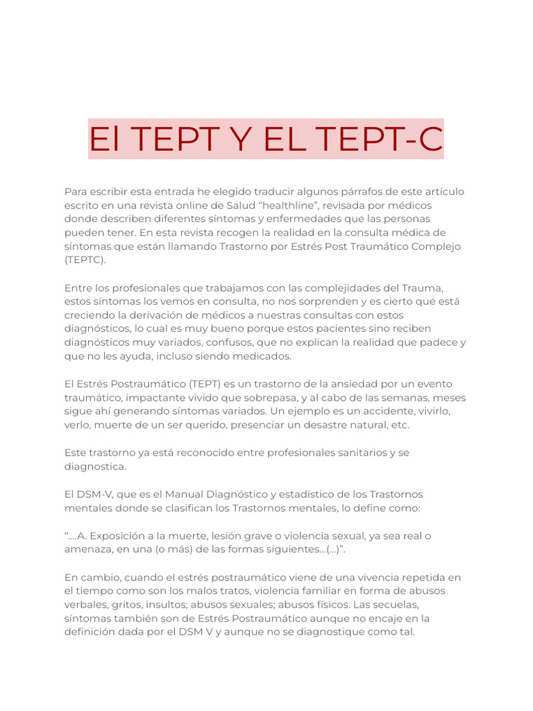 SÍNTOMAS DEl TEPT Y EL TEPT-C | PDF | Manual Diagnóstico y Estadístico ...