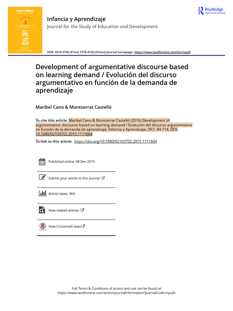 Development of Argumentative Discourse Based On Learning Demand Evoluci N Del Discurso ...