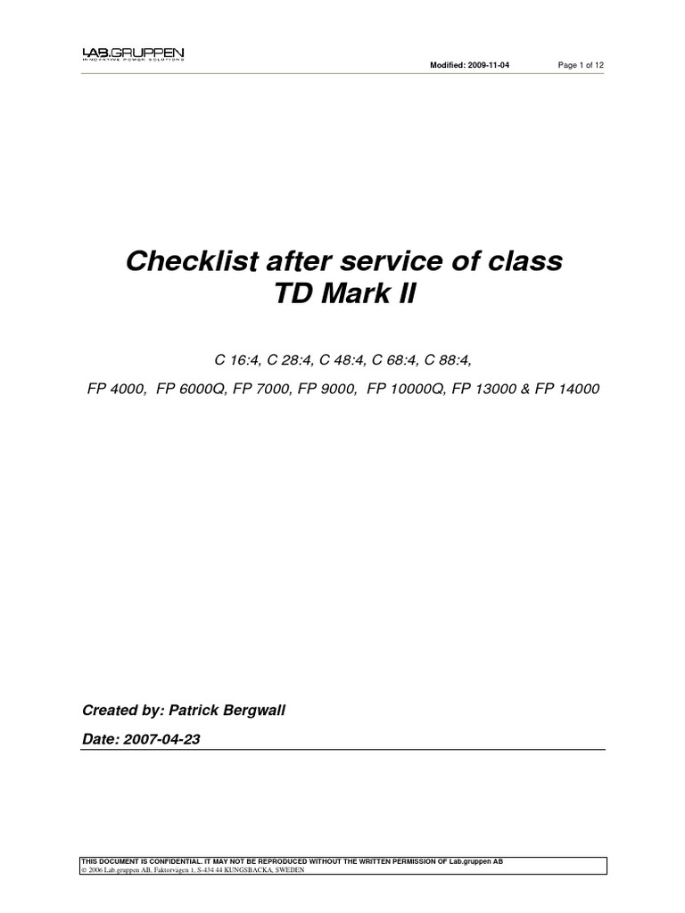 Check List After Service Class TD Mark II 091104 | PDF | Amplifier ...