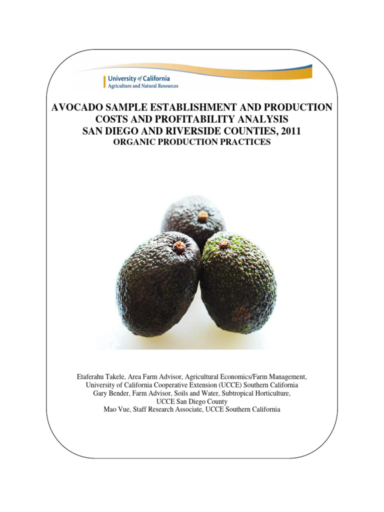 Avocado Sample Establishment and Production Costs and Profitability ...