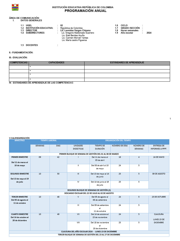 FORMATO DE PROGRAMACION ANUAL 2024 | PDF