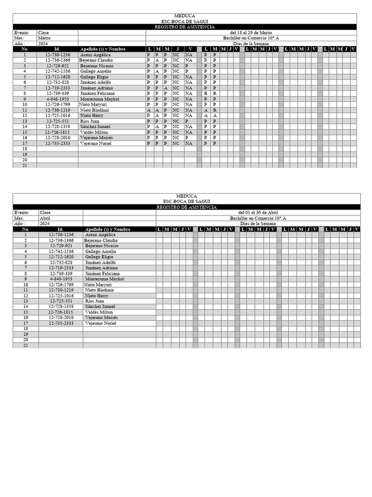 Formato de Lista de Asistencia Word | PDF