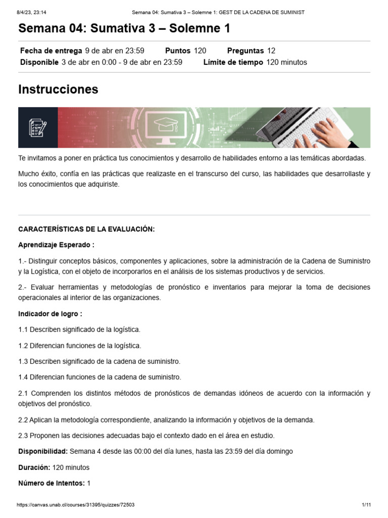 Semana 04_ Sumativa 3 – Solemne 1_ GEST DE LA CADENA DE SUMINIST (1) | PDF | Logística | Cadena ...
