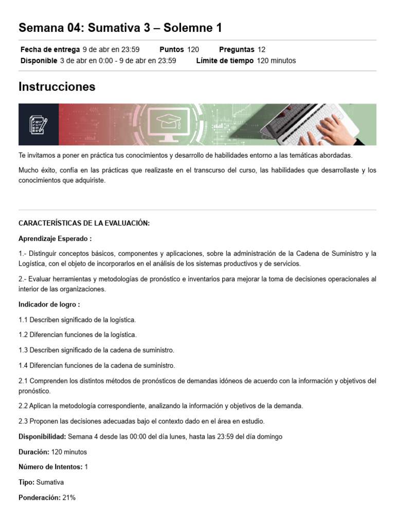 Semana 04 - Sumativa 3 - Solemne 1 - GEST DE LA CADENA DE SUMINIST | Descargar gratis PDF ...