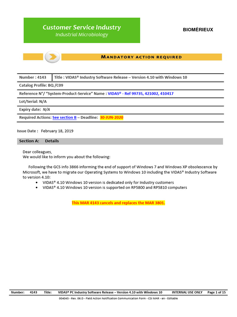 4143 - MAR - VIDAS Industry Software Release - Version 4.10 With ...