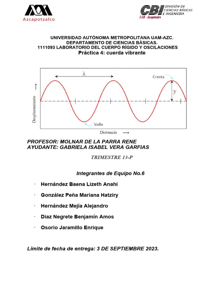 Práctica CUERDA VIBRANTE | PDF | Frecuencia | Longitud de onda