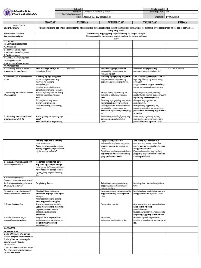 DLL - Esp 3 - Q4 - W2 | PDF