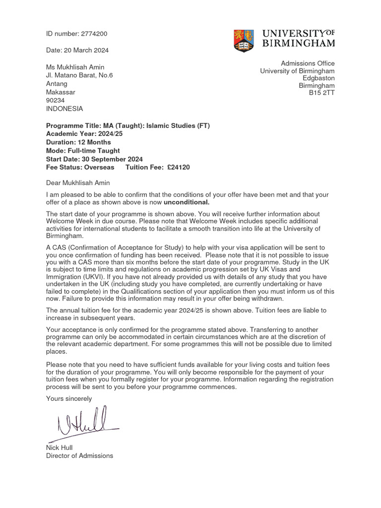 Mukhlisah Amin INTERIM OFFER LETTER | PDF