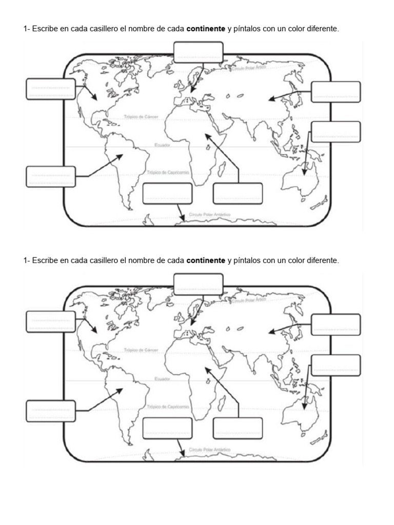 FICHA OCÉANOS Y CONTINENTES | PDF