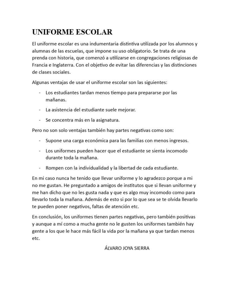 Pros y Contras del Uniforme Escolar | PDF
