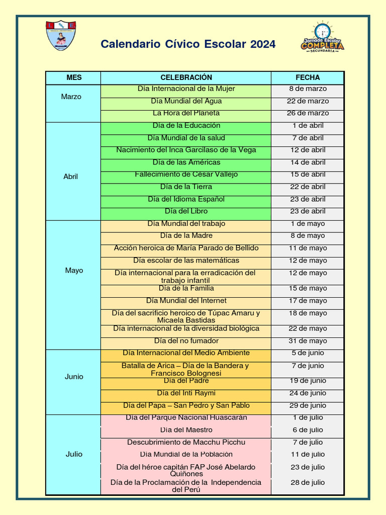 Calendario Cívico Escolar 2024 | PDF | Perú | América del Sur