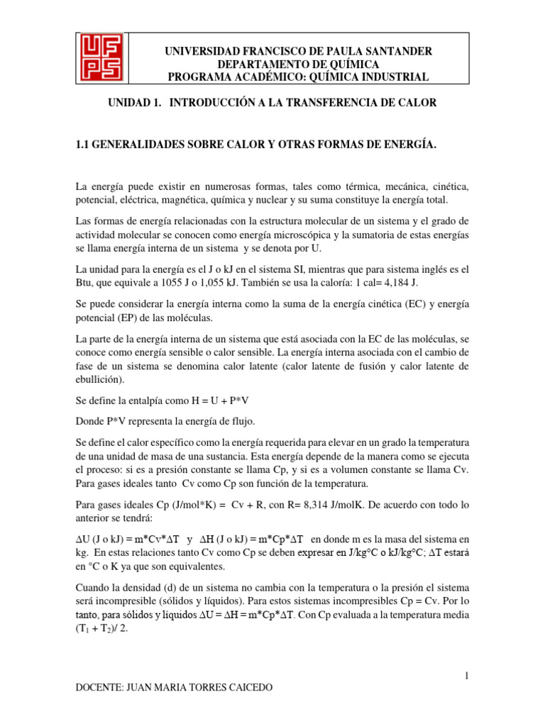 Guia Unidad 1 | PDF | Convección | Transferencia de calor