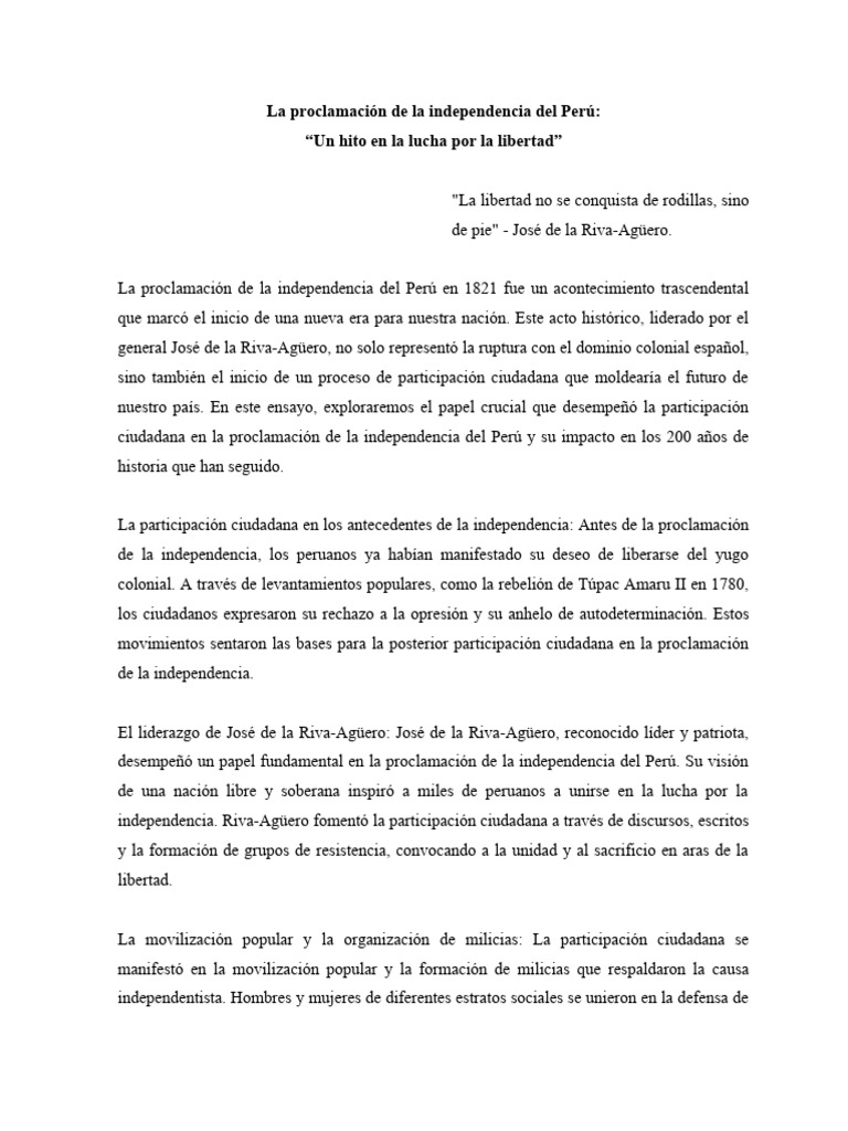 Ensayo-La Proclamación de La Independencia Del Perú | PDF | Perú