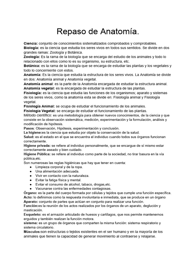 Repaso De Anatomia Pdf Science Fisiología