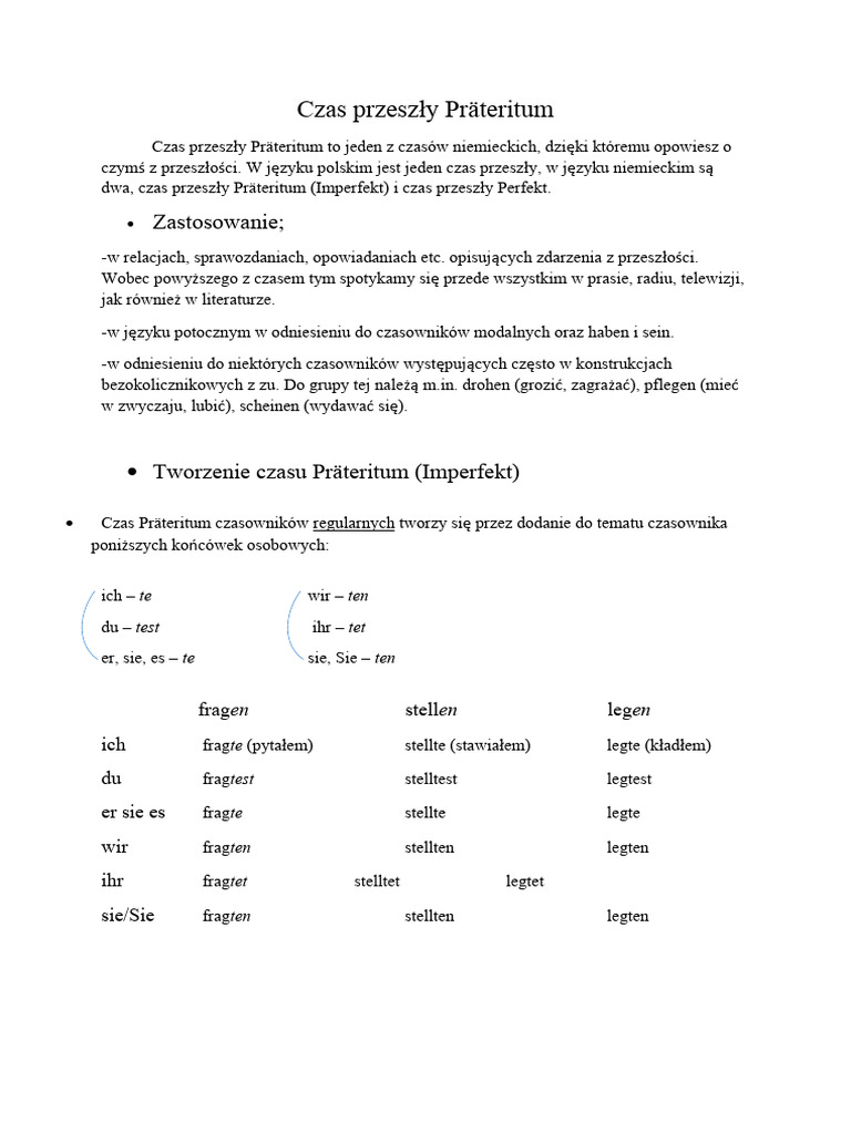 Czas Przeszły Präteritum | PDF