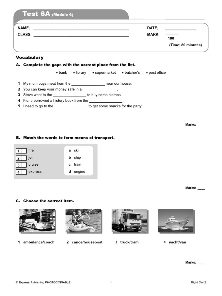 25 Right On 2 - Test 6A - Mod 6 | PDF | Tsunami | Adjective