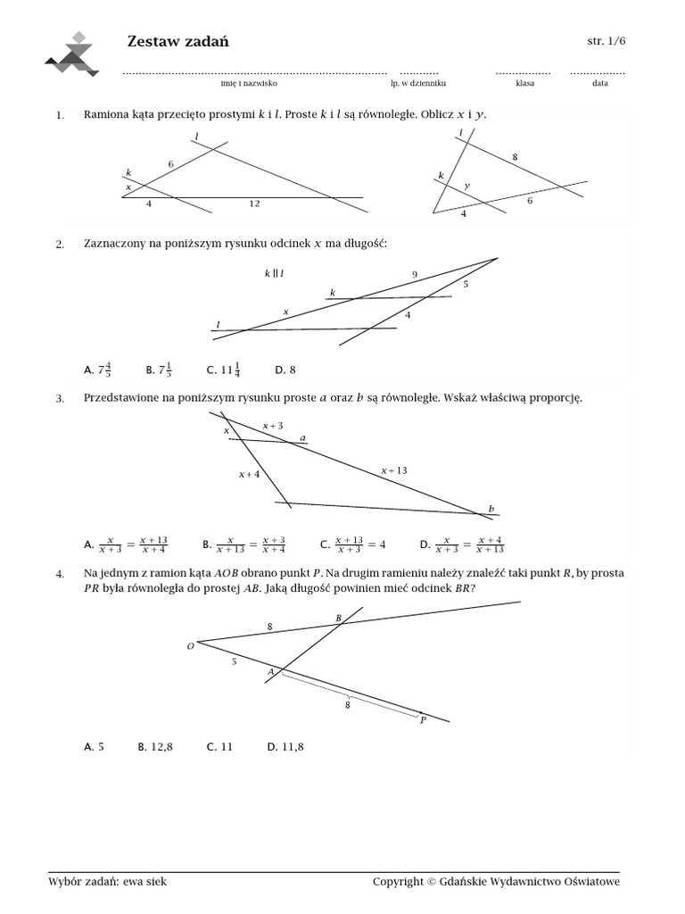 Twierdzenie Talesa I Podobieństwo Trójkątów | PDF