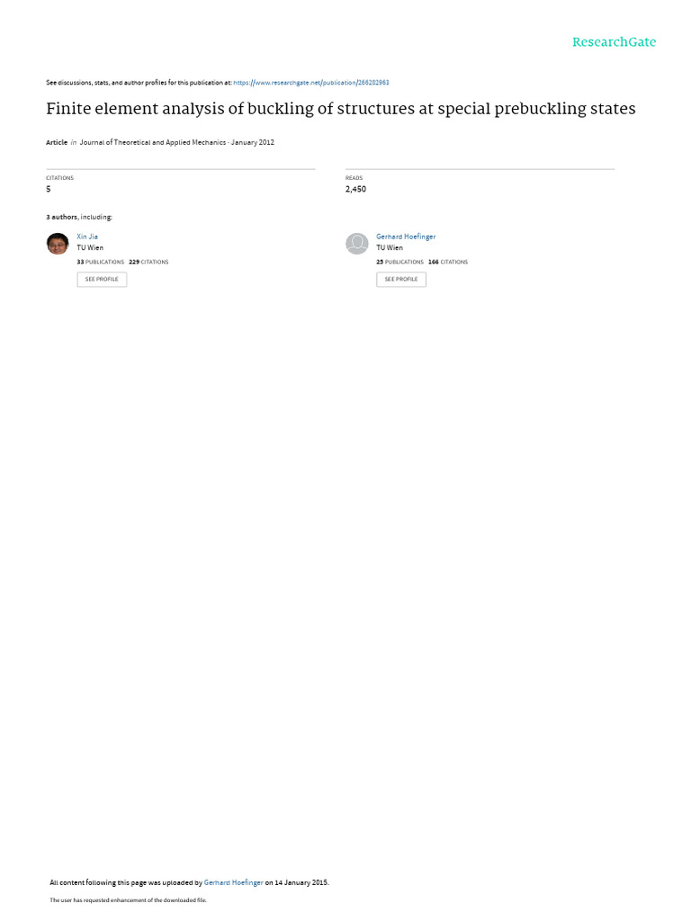 Finite Element Analysis of Buckling of Structures | PDF | Eigenvalues And Eigenvectors | Buckling
