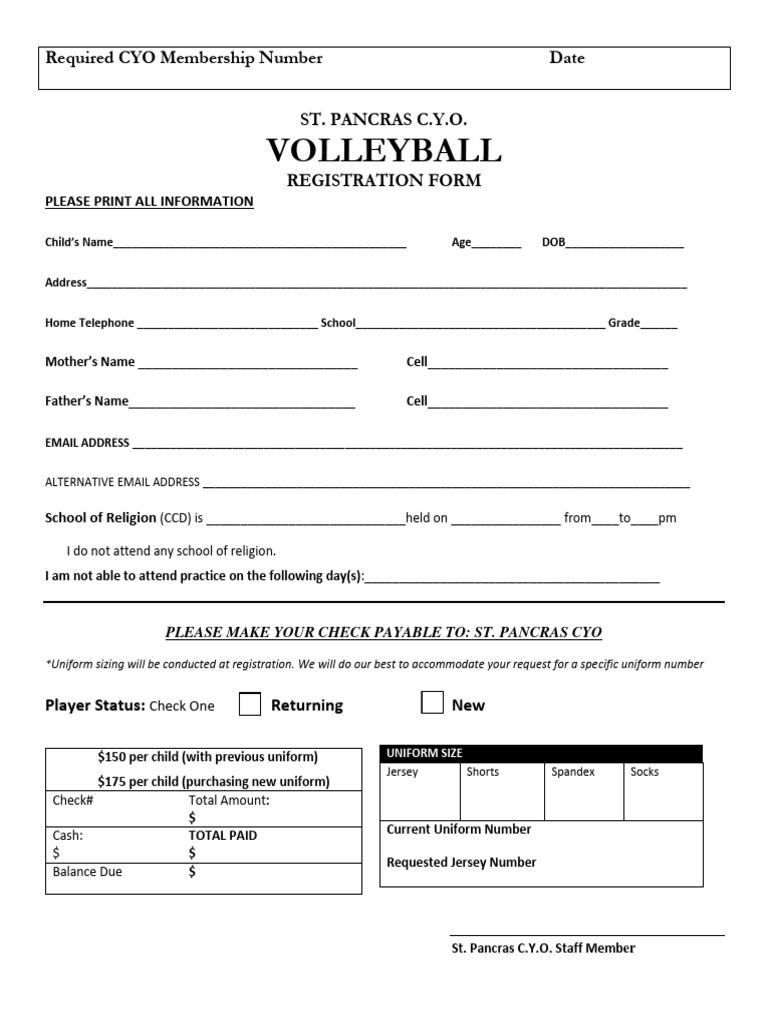 Volleyball Registration Form | PDF