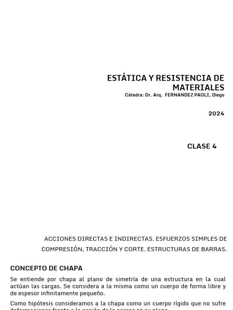 04 Apunte clase. Concepto de chapa. Esfuerzos simples. Estructuras de ...