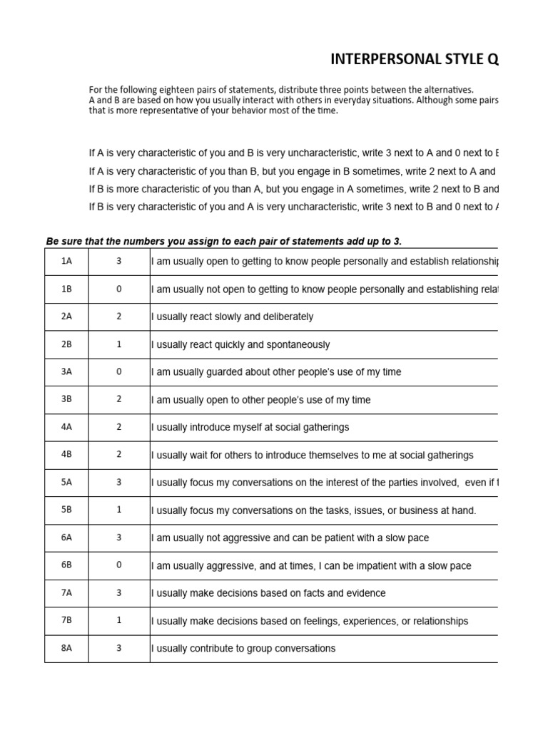 Interpersonal Style Questionnaire - V1 | PDF | Cognition | Human ...