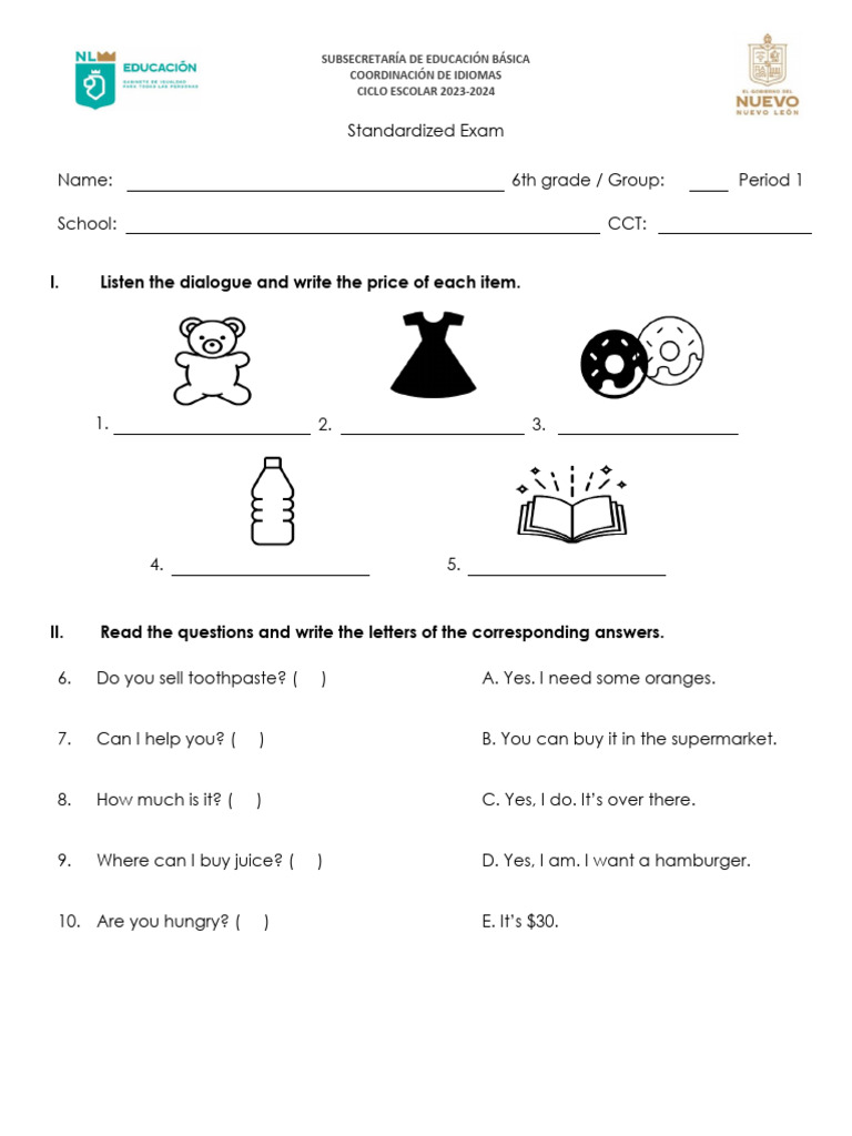 6th Grade Standardized Exam Period 1 Pdf
