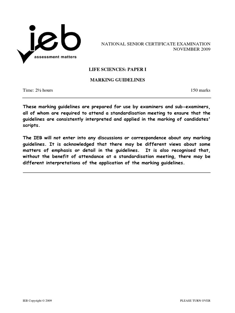 Life Sciences Paper I Marking Guidelines (2009) | PDF | Genetics | Cloning