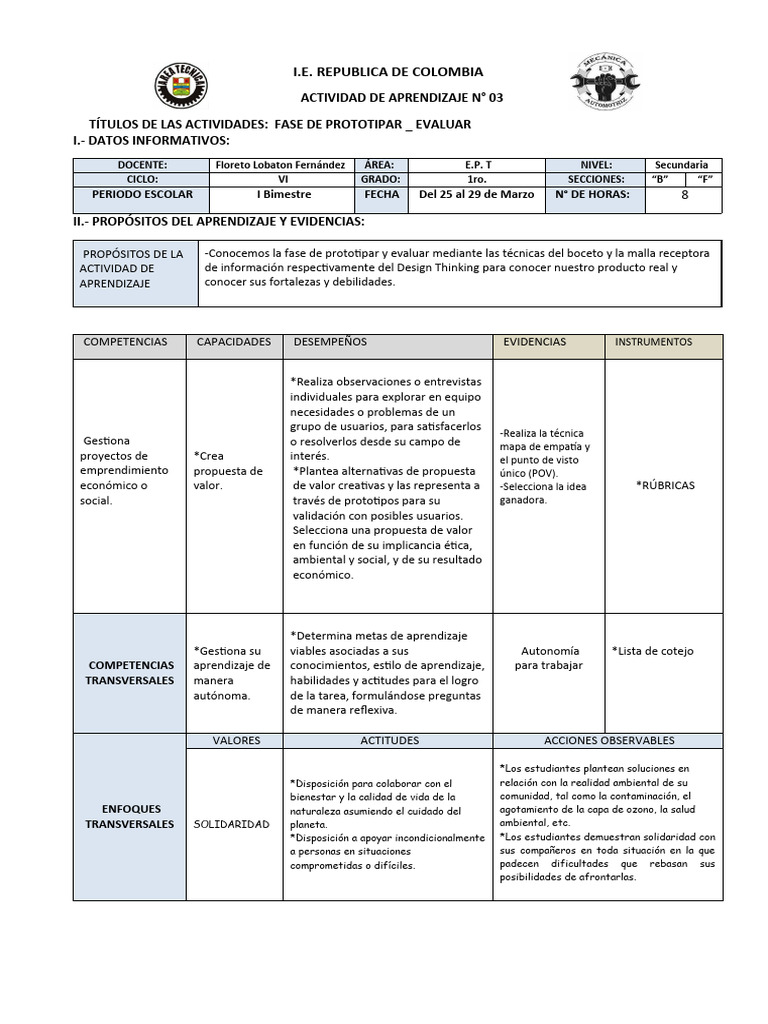 Sesion - 3 - Fase de Prototipar y Evaluar | PDF | Aprendizaje | Evaluación