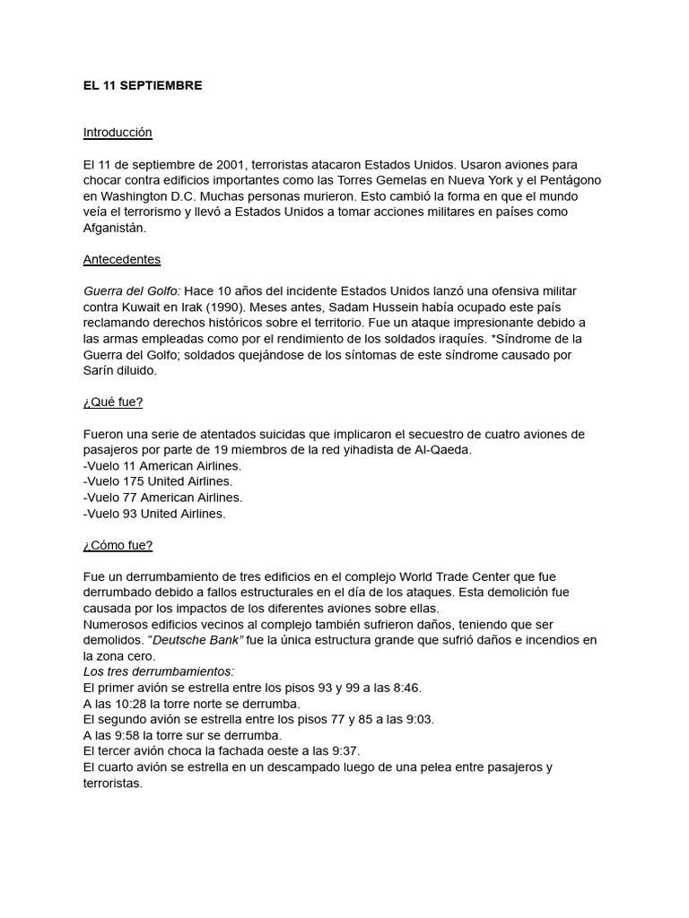 Atentados del 11-S: Impacto y Consecuencias | PDF | Ataques del 11 de ...