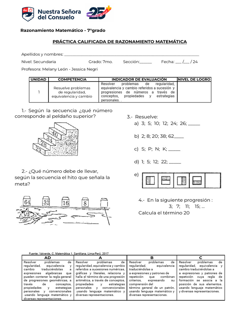 _Razonamiento Matemático PC - 7mo Grado | PDF | Secuencia | Números