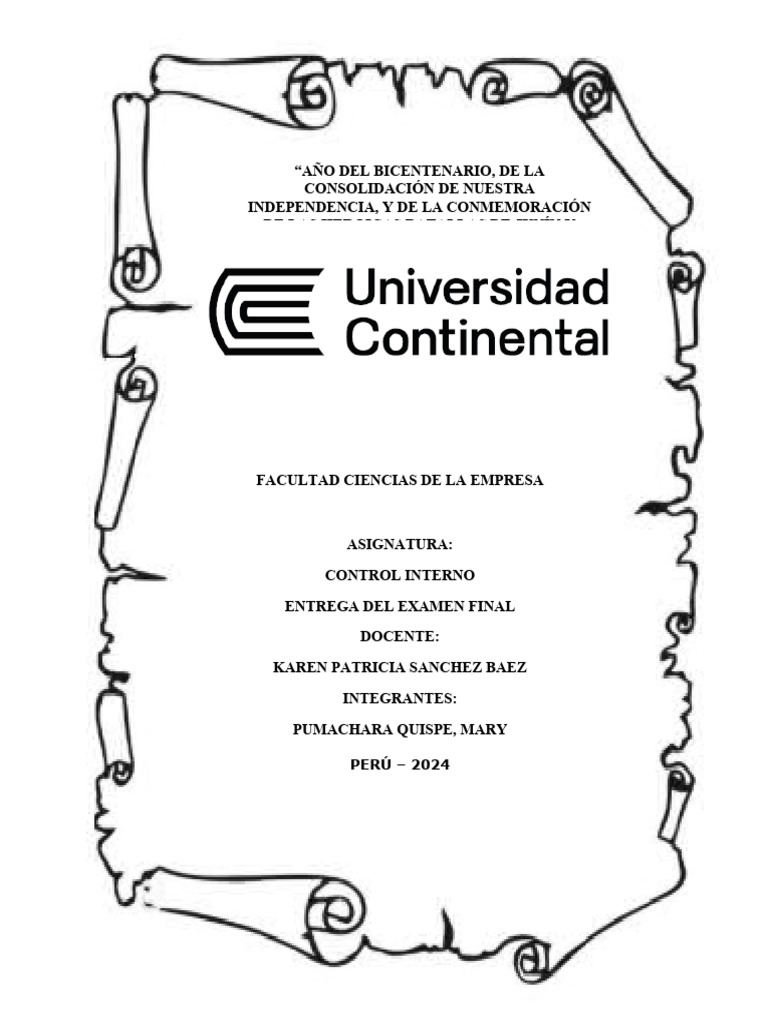 Examen Final Control Interno | PDF | Bancos | Dinero