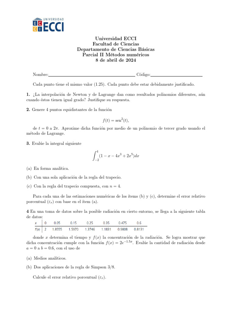 Parcial II - Métodos Numéricos | PDF