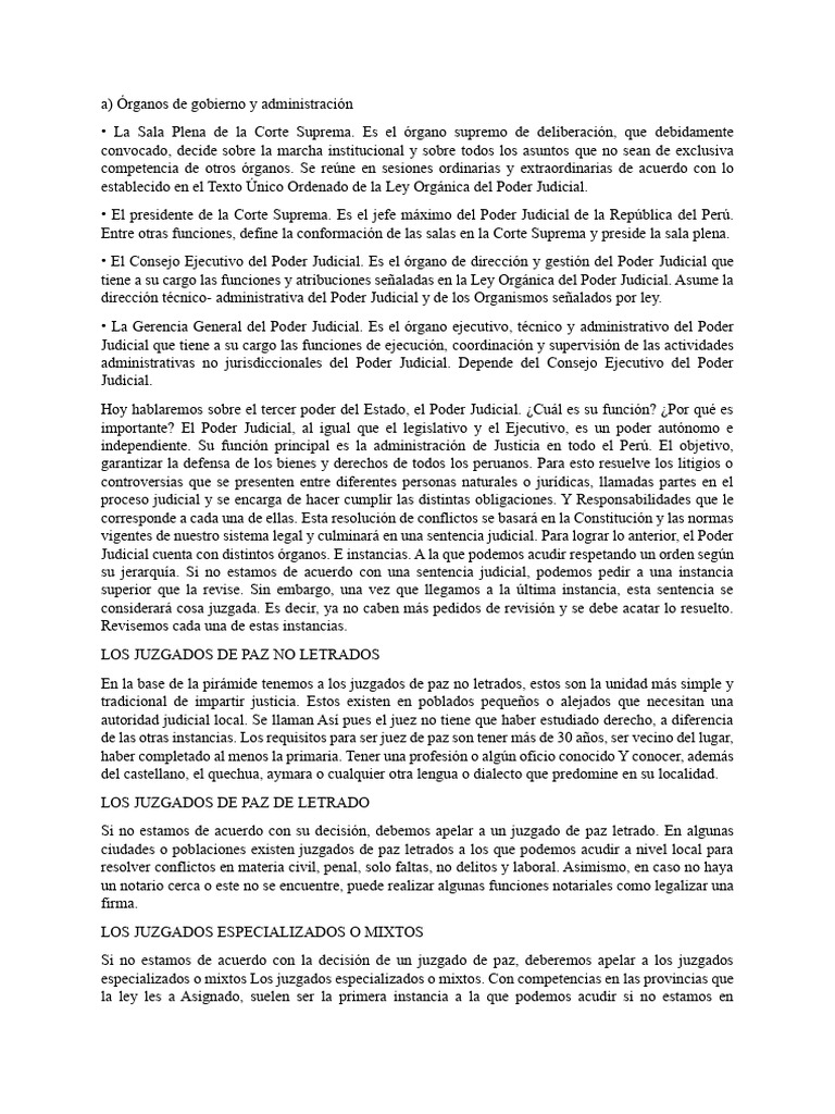 Estructura del Poder Judicial en Perú | PDF | Judicaturas | Justicia