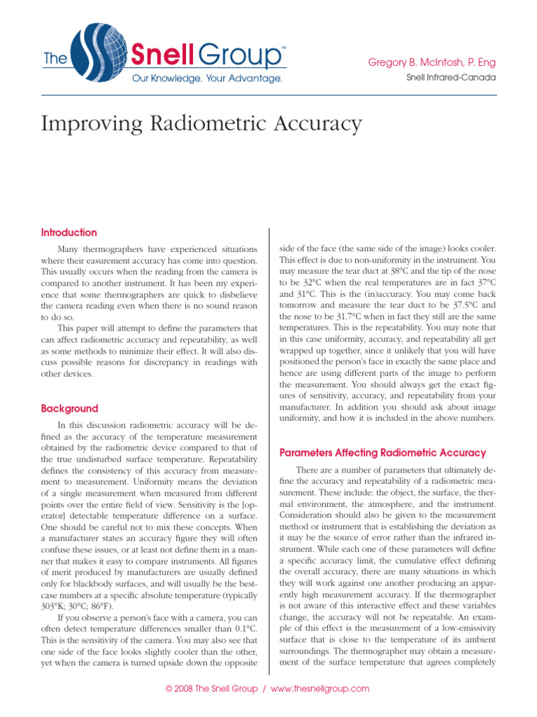 Radiometric Accuracy122012 | PDF | Heat Transfer | Optical Filter