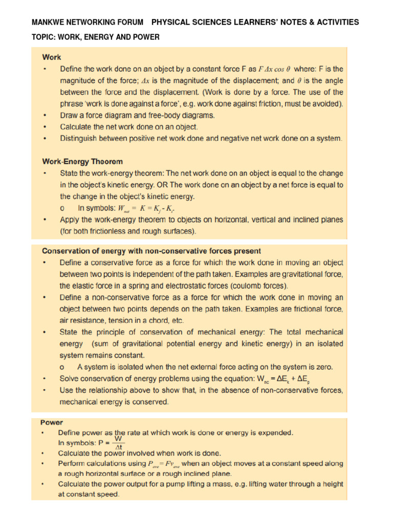 Work, Energy and Power Notes and Activities.. | PDF