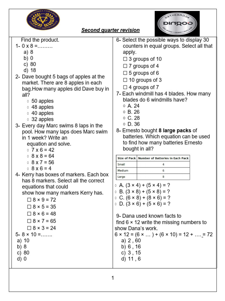 Second Quarter Revision g3 (Math) | PDF | Area | Elementary Mathematics