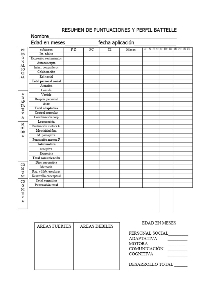 Battelle Resumen de Puntuaciones y Perfil | PDF
