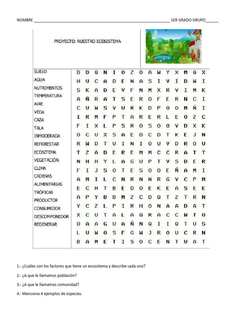 Sopa de Letras: Ecosistemas para Niños | PDF