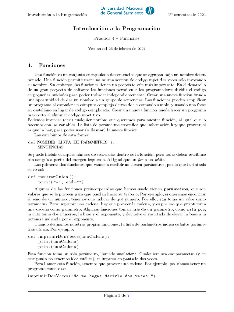 Guía de Funciones en Python | PDF | Programa de computadora | Programación