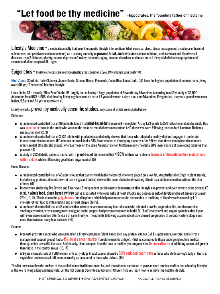 Let Food Be Thy Medicine Handout | PDF | Coronary Artery Disease | Cholesterol