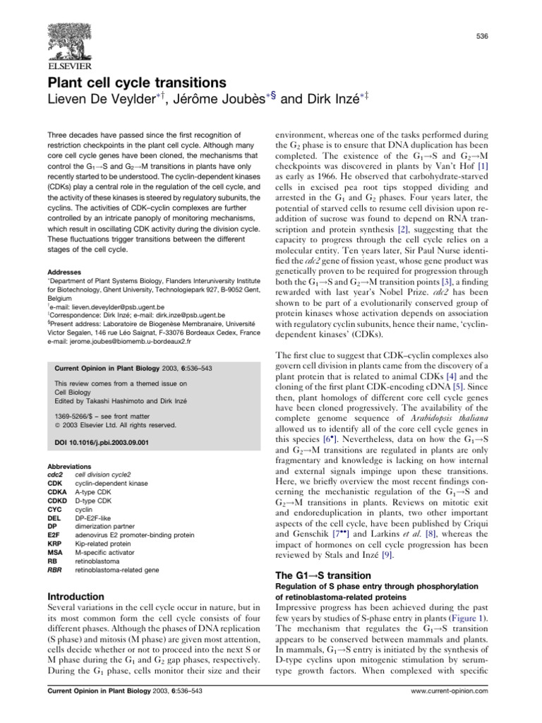 Plant Cell Cycle Transitions | Download Free PDF | Cell Cycle | Gene ...