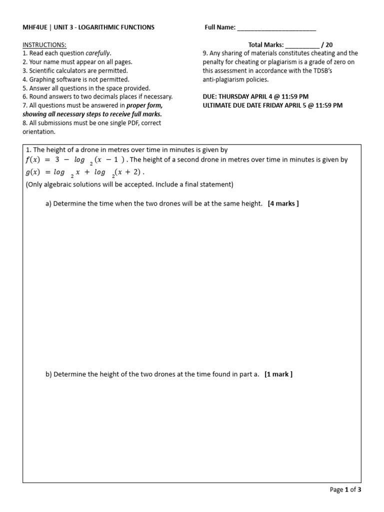 Logarithmic Functions Assessment Guide | PDF | Mathematical Analysis | Mathematics